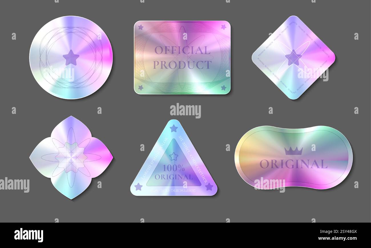 Hologram quality stickers set isolated on background. Vector realistic ...