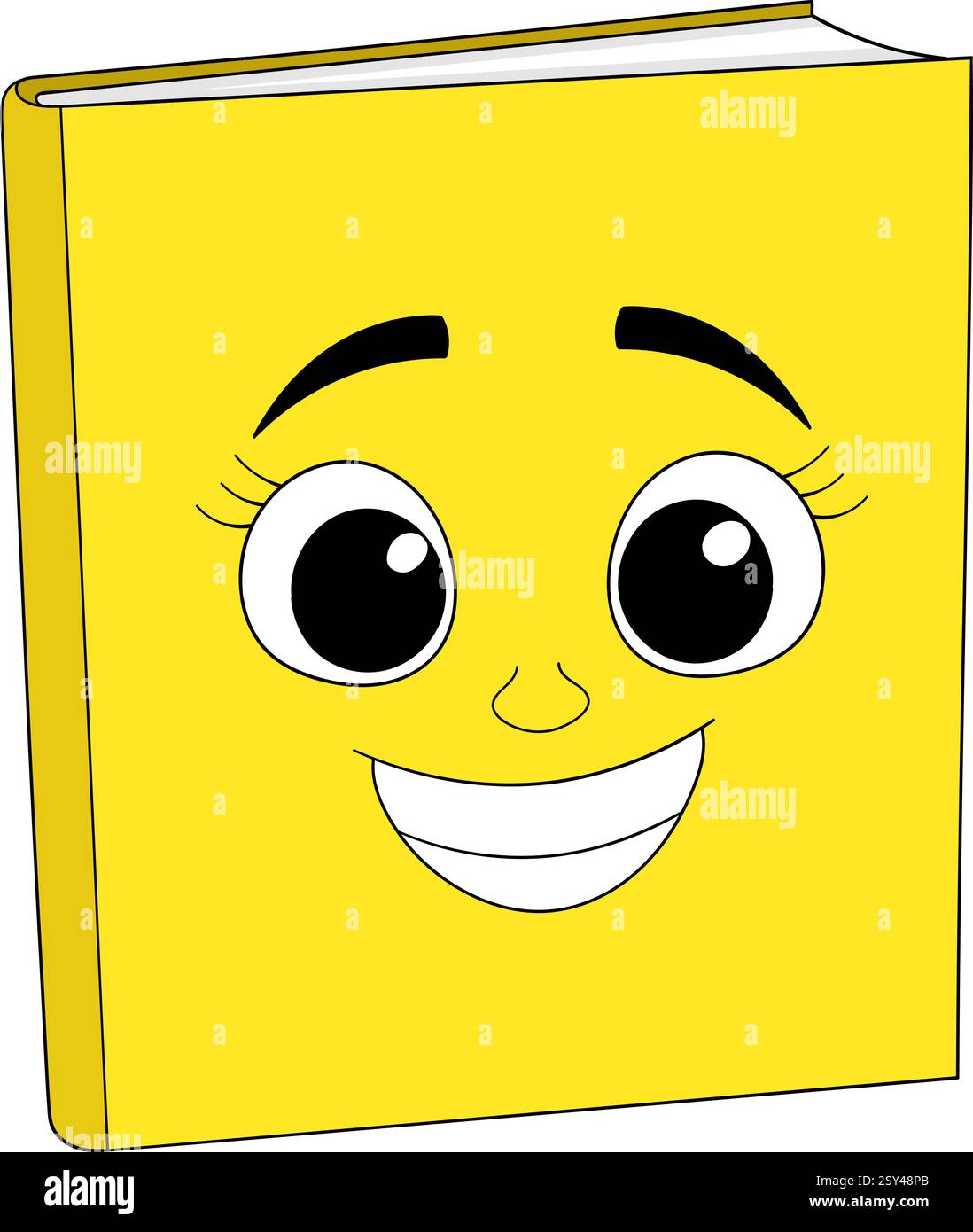 A cheerful yellow book character with large expressive eyes and a ...