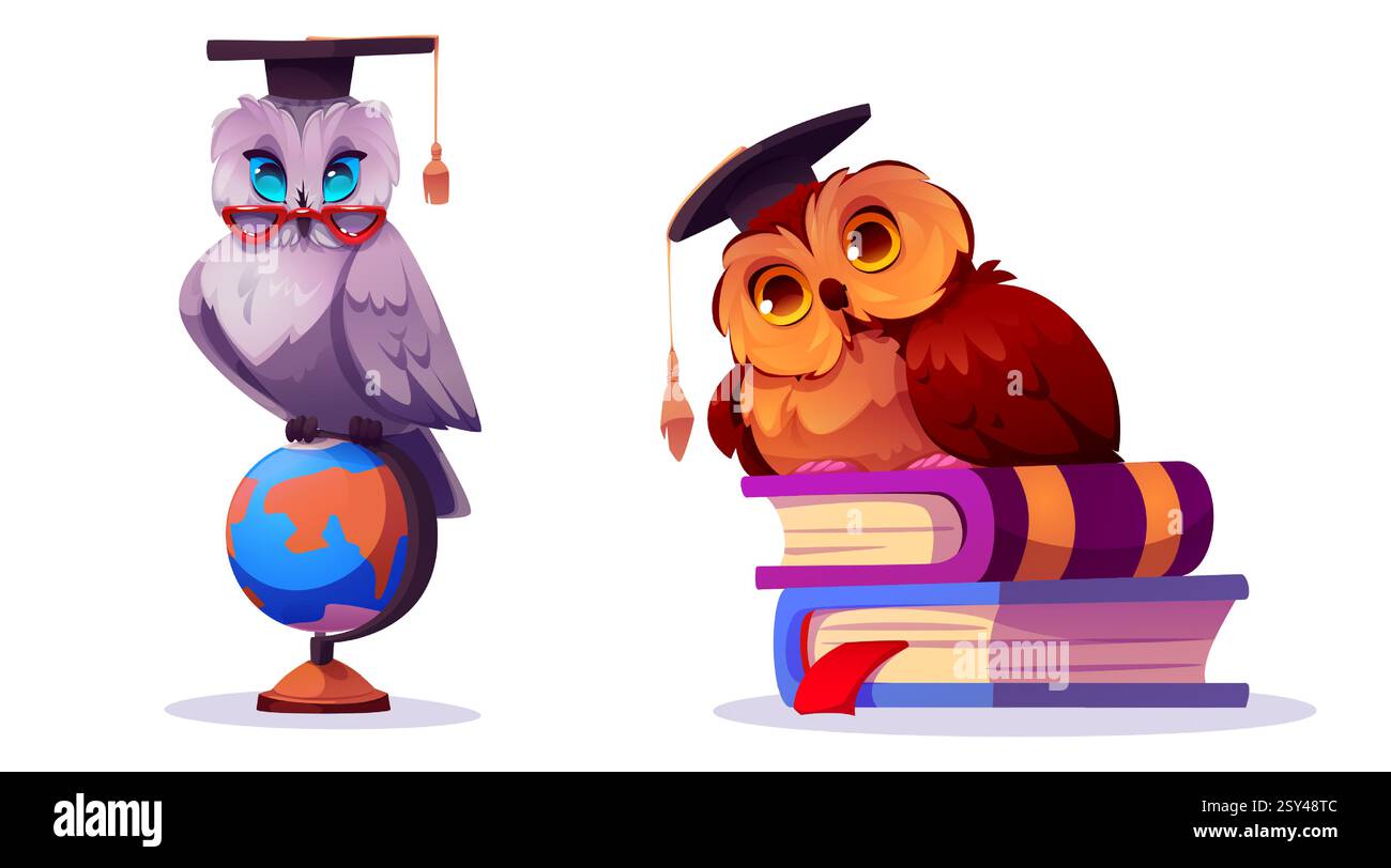 Smart owl characters set isolated on white background. Vector cartoon ...