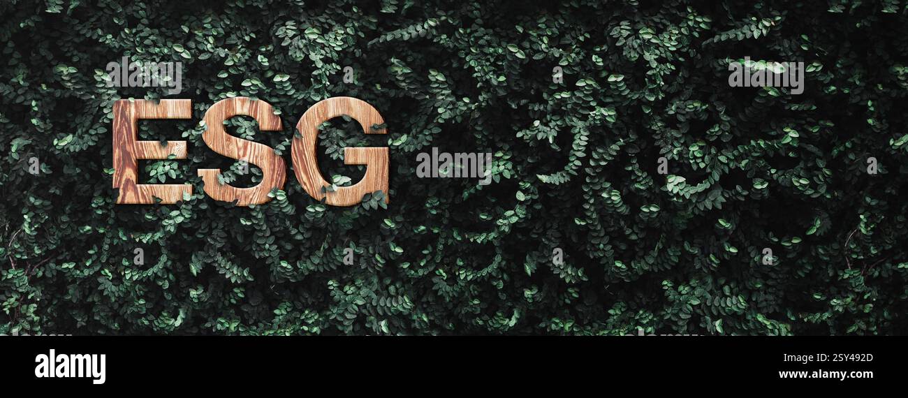 ESG (environment,social,governance) text on big green leaves wall ...