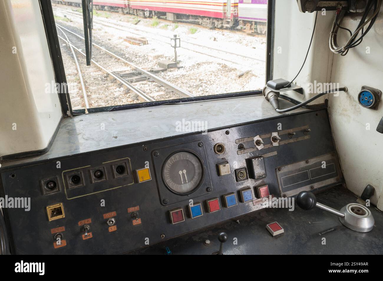 Cockpit of a Public Thai Train Railway with dashboard. This is a public ...