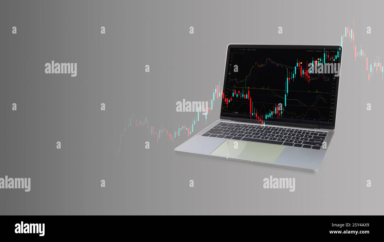 Financial stock market graph on the computer screen on dark background ...