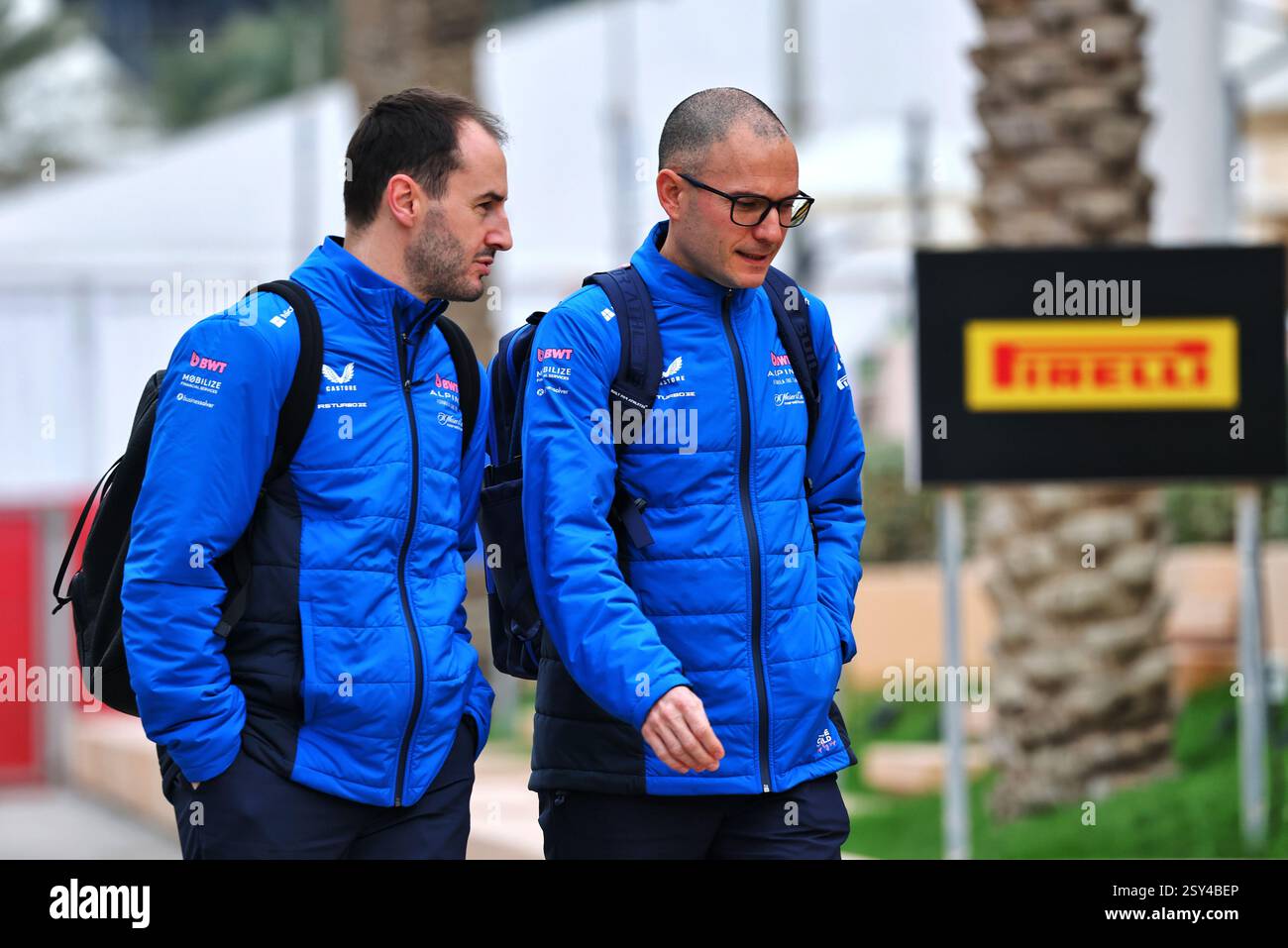 Sakhir, Bahrain. 27th Feb, 2025. (L to R): Oliver Oakes (GBR) Alpine F1 ...
