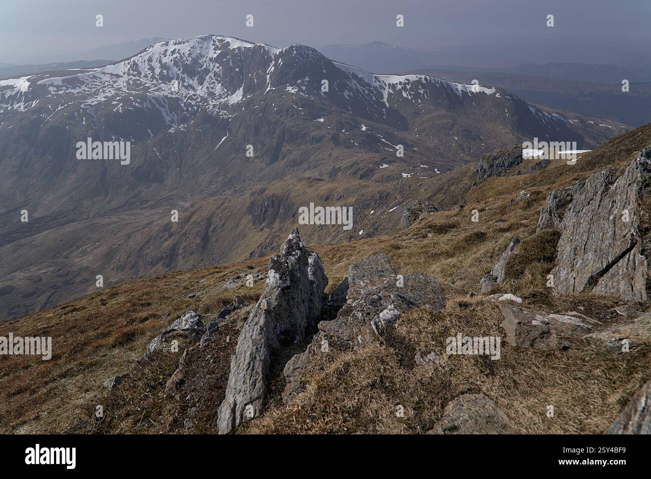 Winter view from Ben Vorlich across to Stuc a Chroin, Trossachs ...