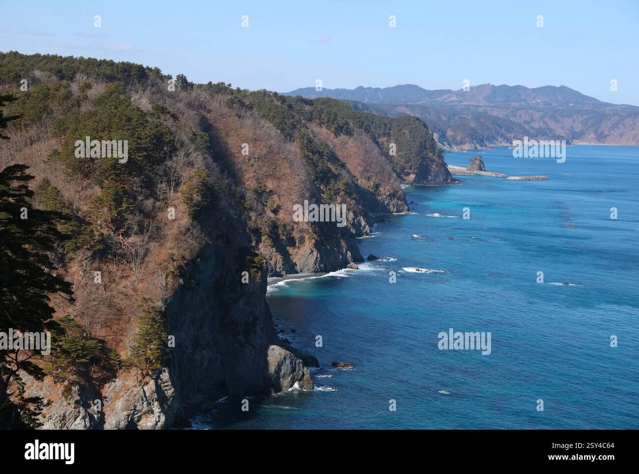 A photo shows the view of the Unosu Cliffs in Tanohata Village, Iwate ...