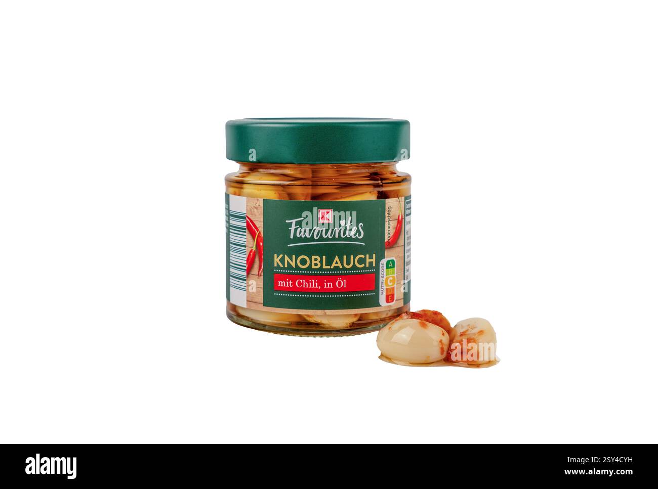 Germany Berlin February 26, 2025. A jar of marinated garlic. A ...