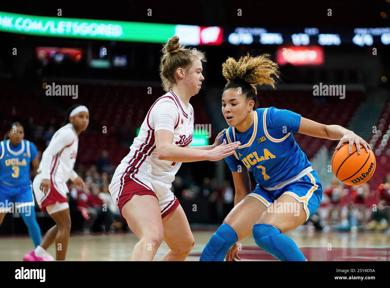 Madison, Wisconsin, USA. 26th Feb, 2025. UCLA guard KIKI RICE (right ...