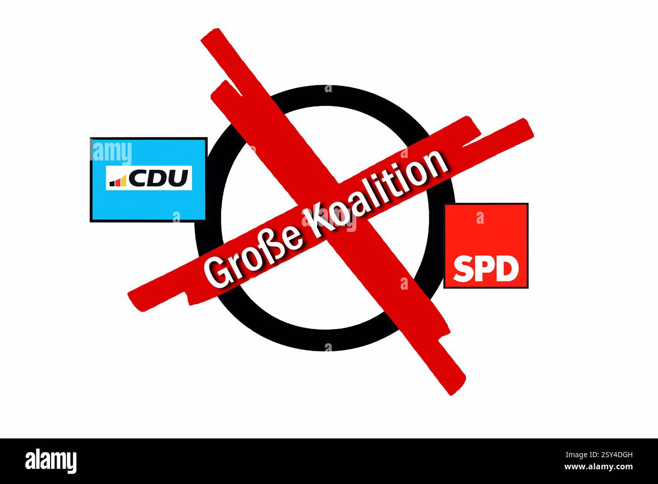 Wahlkreuz mit Schriftzug Grosse Koalition und Parteilogos Wahlkreuz mit ...