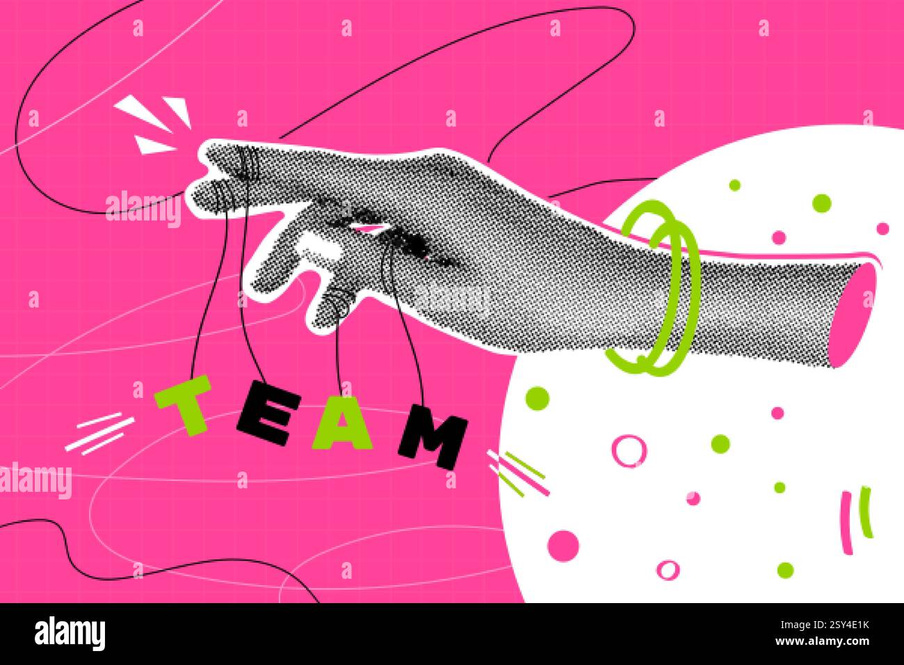 Halftone leader hand. Realistic female hands help business team or job ...