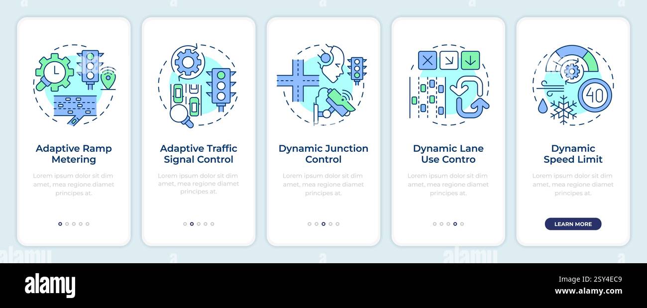 Traffic management strategies onboarding mobile app screen Stock Vector ...