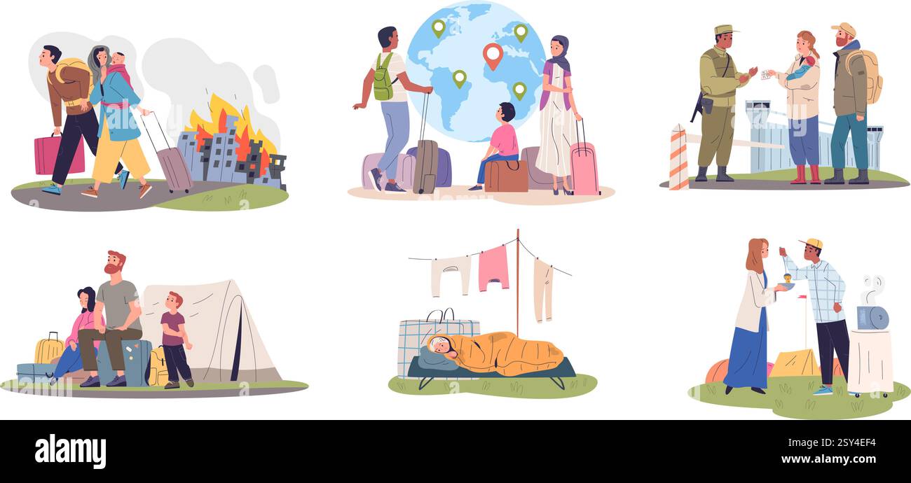 Refugee concept. People immigration, global world migration travel ...