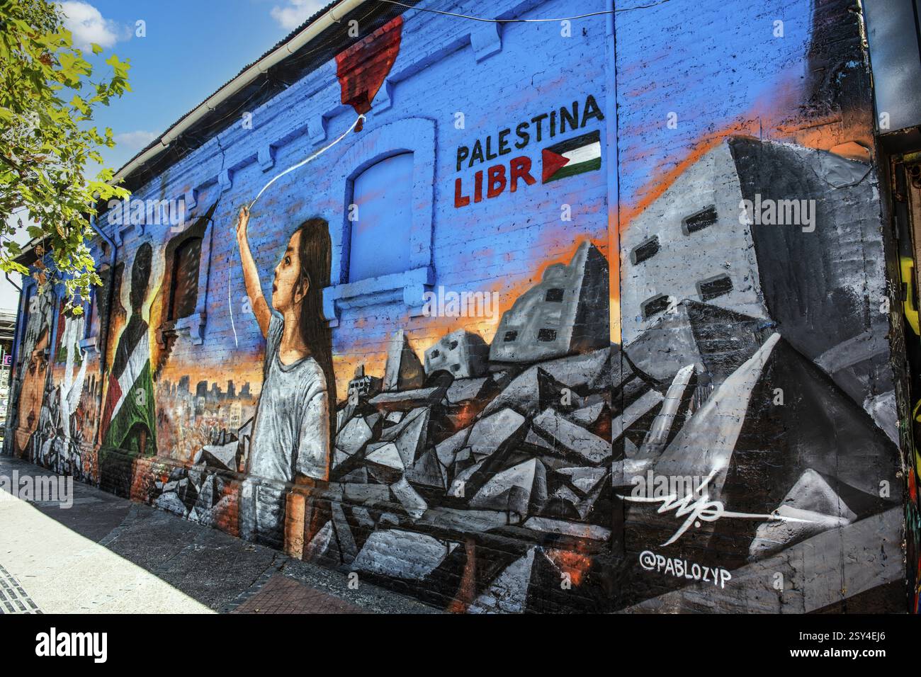 Graffiti art Free Palestine in the Bellavista neighbourhood, Santiago ...
