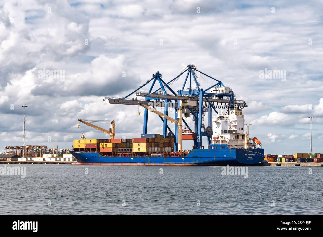 Container ship docked at Levantkaj container terminal in Outer Nordhavn ...