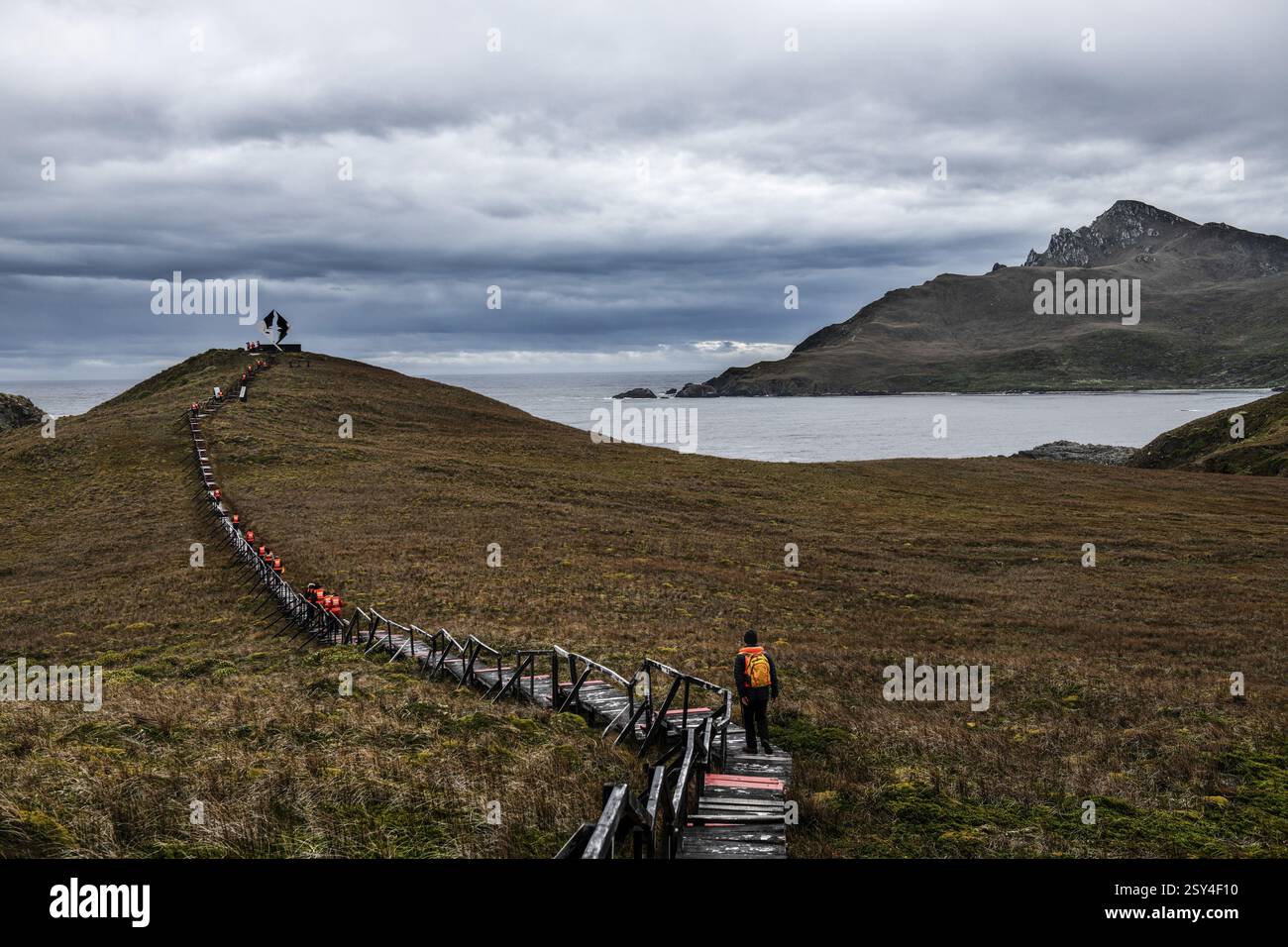 Wooden boardwalk to the Monumento Cape Horn, Cabo de Hornos National ...