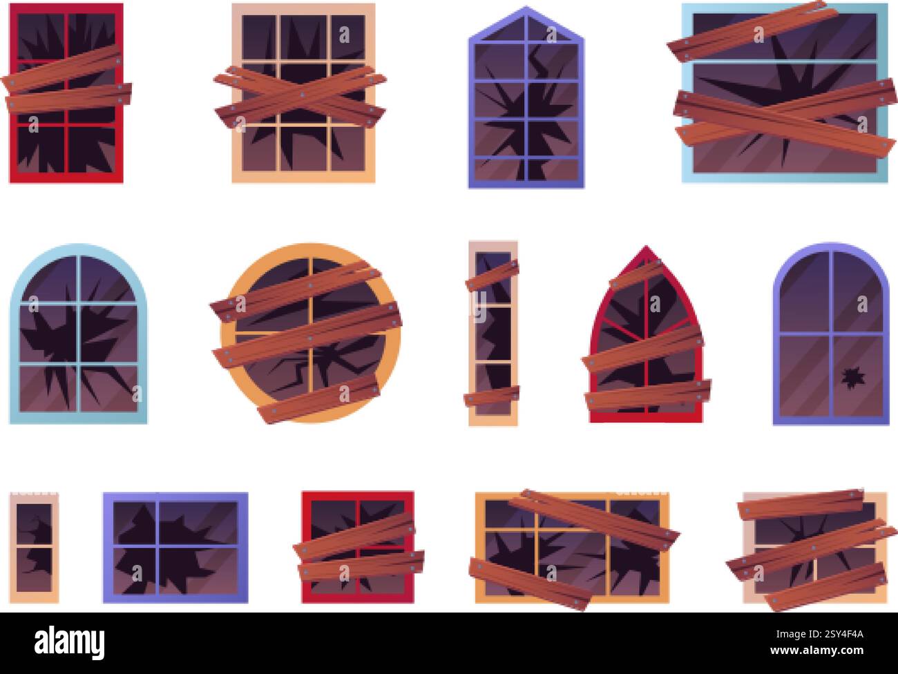 Wood covered windows Stock Vector Images - Alamy