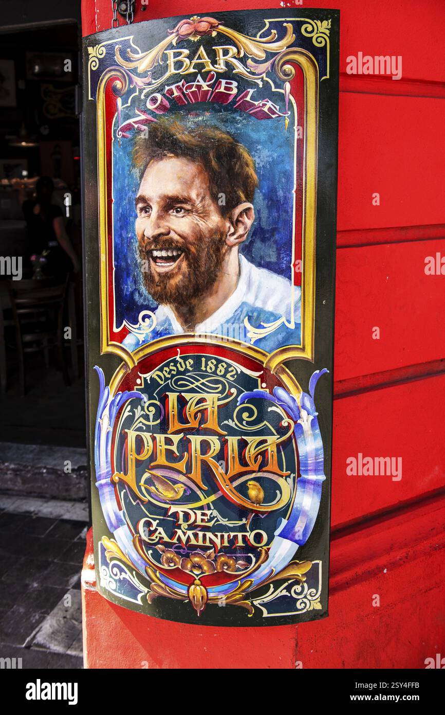 Lionel Messi on poster at El Caminito, La Boca, Buenos Aires, Argentina ...