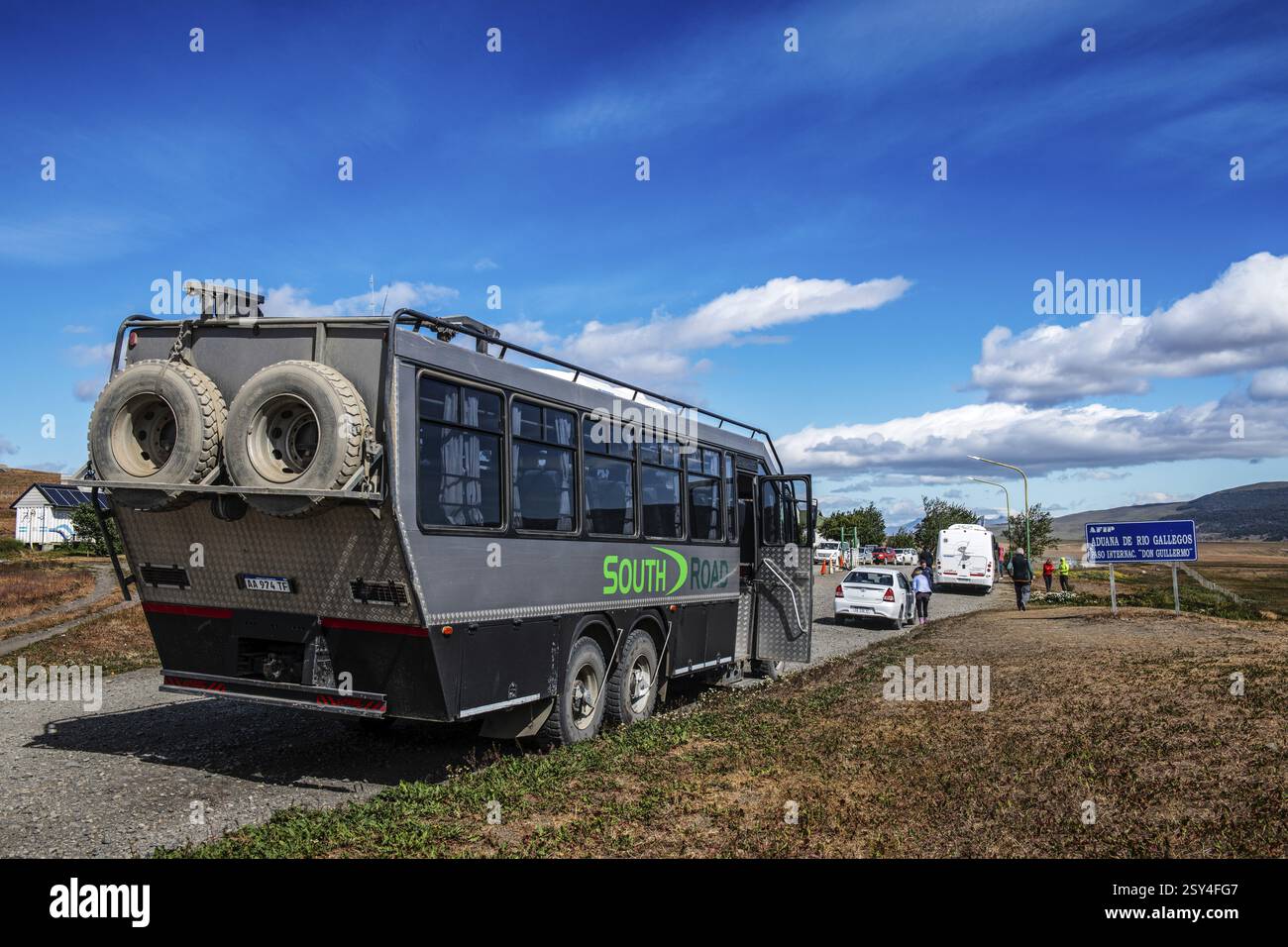 4x4 bus for mountaineering group on the Rio Gallegos-Chile border ...