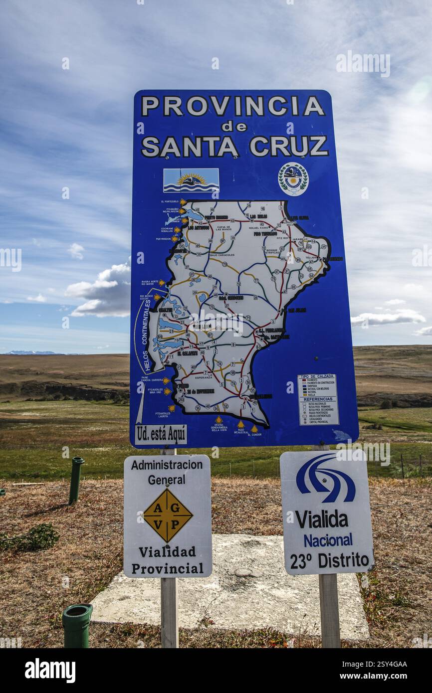Map at the Rio Gallegos-Chile border, Santa Cruz, Patagonia, Argentina ...