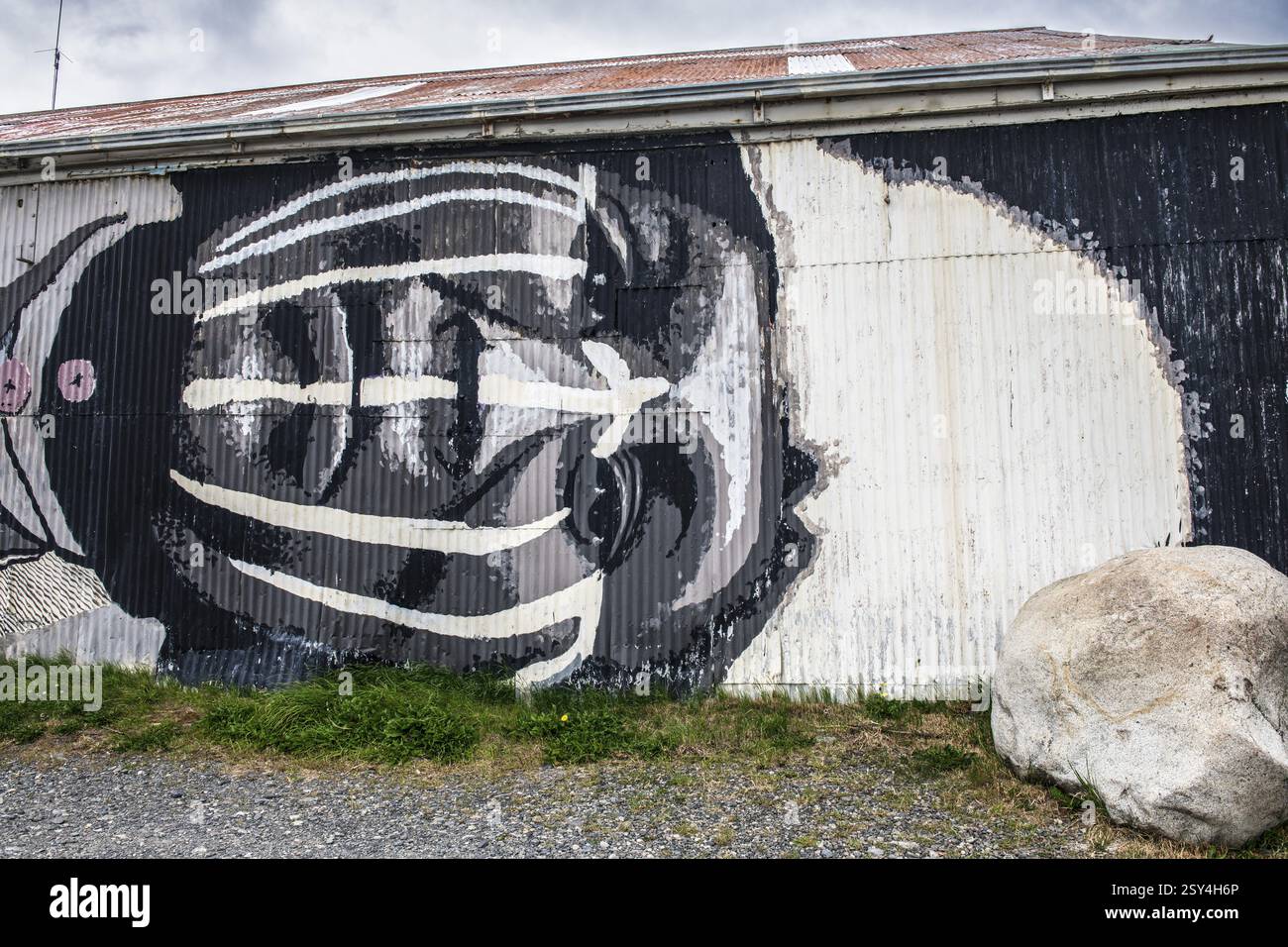 Mural depicting the cultural heritage of the Aonikenk and Kaweshar ...