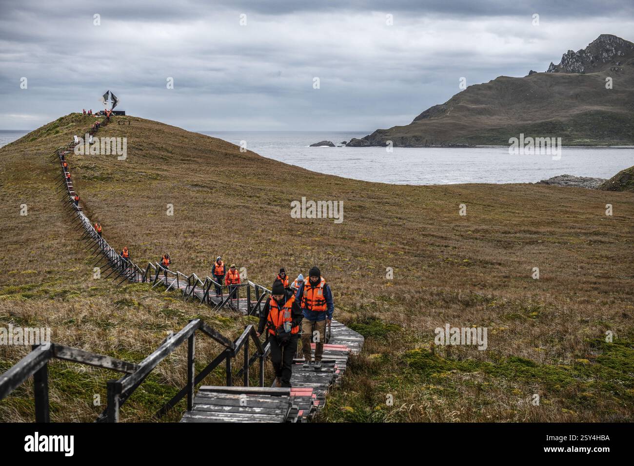 Wooden boardwalk to the Monumento Cape Horn, Cabo de Hornos National ...