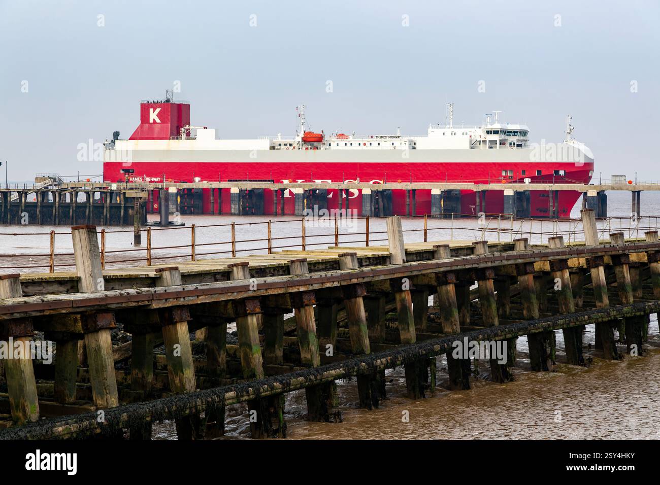 Thames Highway KESS vehicle carrier ship docked, River Humber, Port of ...