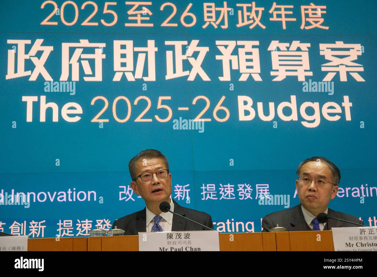 Hong Kong,China.26th February 2025. Hong Kong Financial Secretary Paul ...