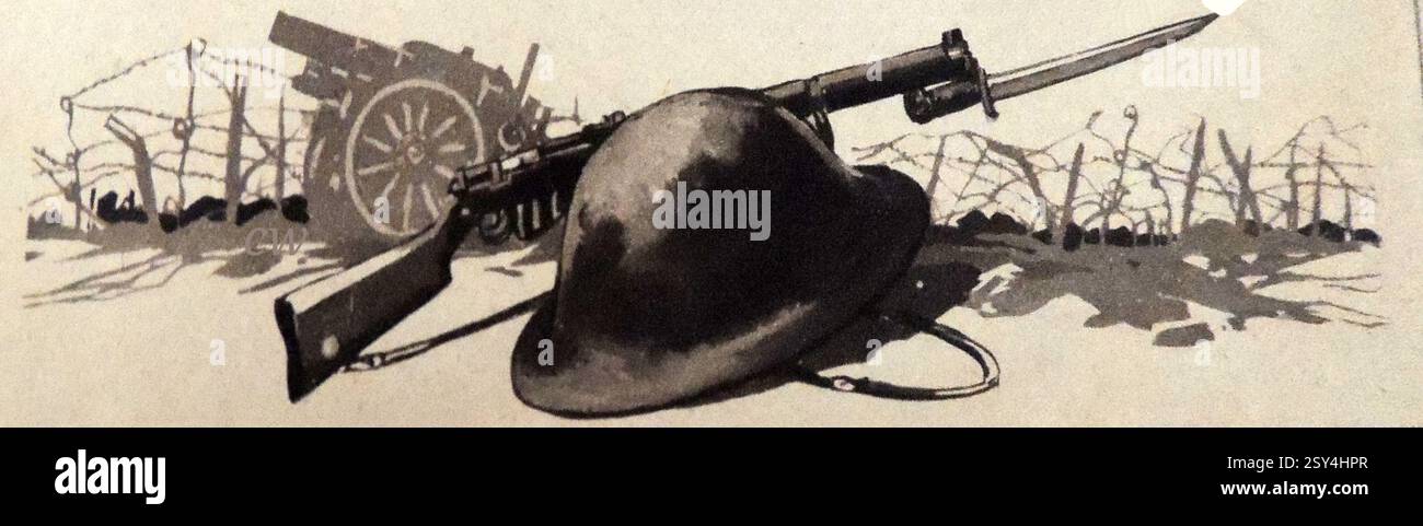 An early illustration showing symbols of World War I including a ...