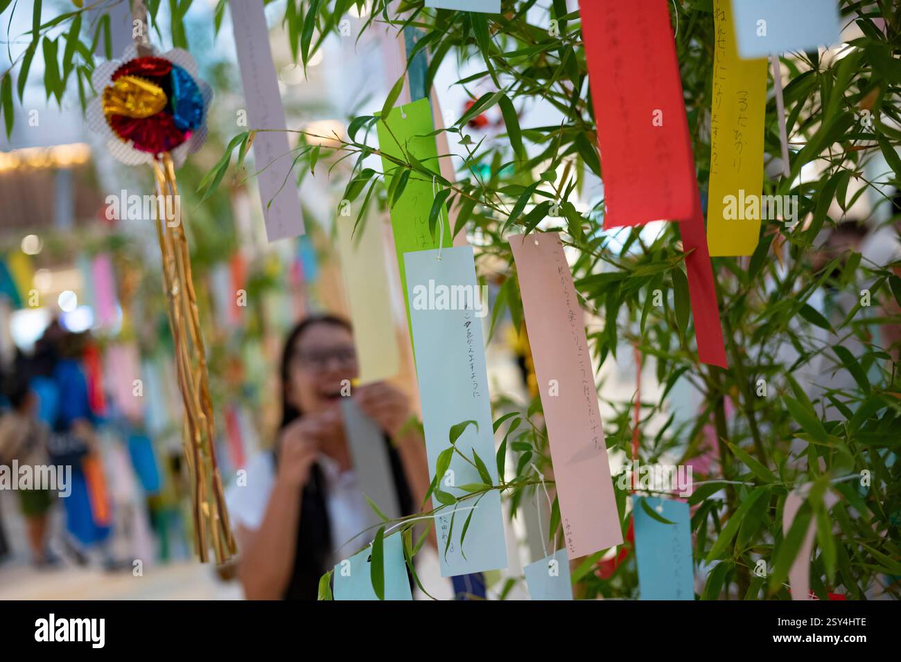 Osaka, Japan, June 23, 2024: Wishes written on Tanzaku, small pieces of ...