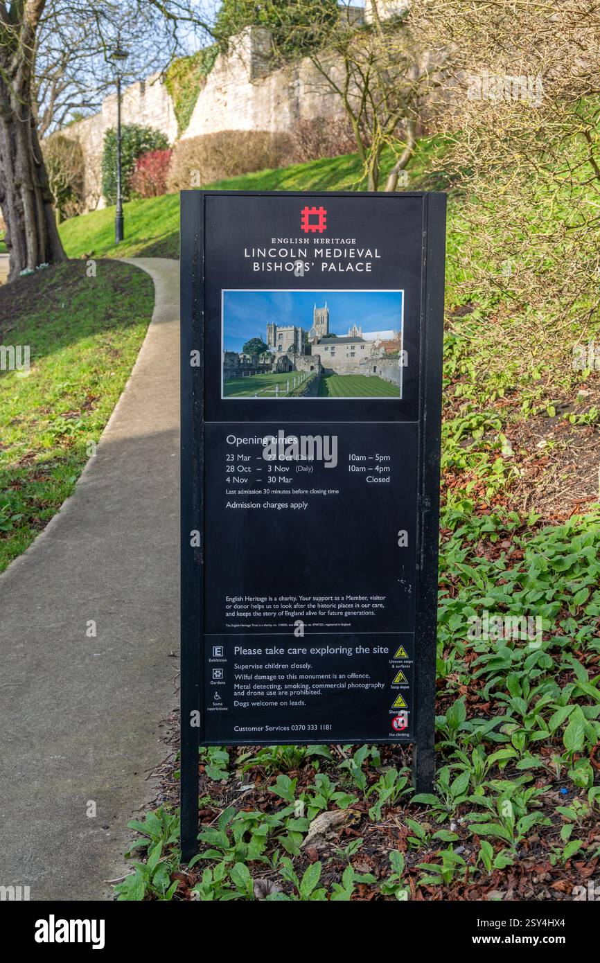 English Heritage sign for medieval Bishops' Palace, city of Lincoln ...