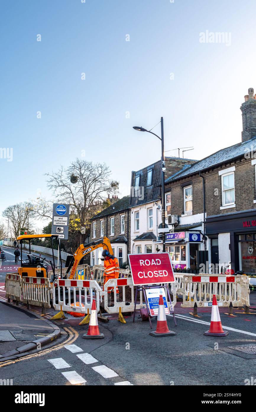 Road works near Mill Road Bridge on Mill Road, Cambridge, England, UK ...