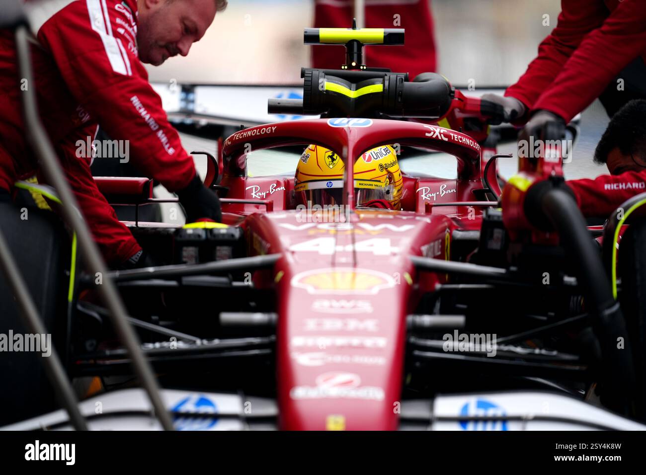 Ferrari driver Lewis Hamilton on day two of pre-season testing at the ...