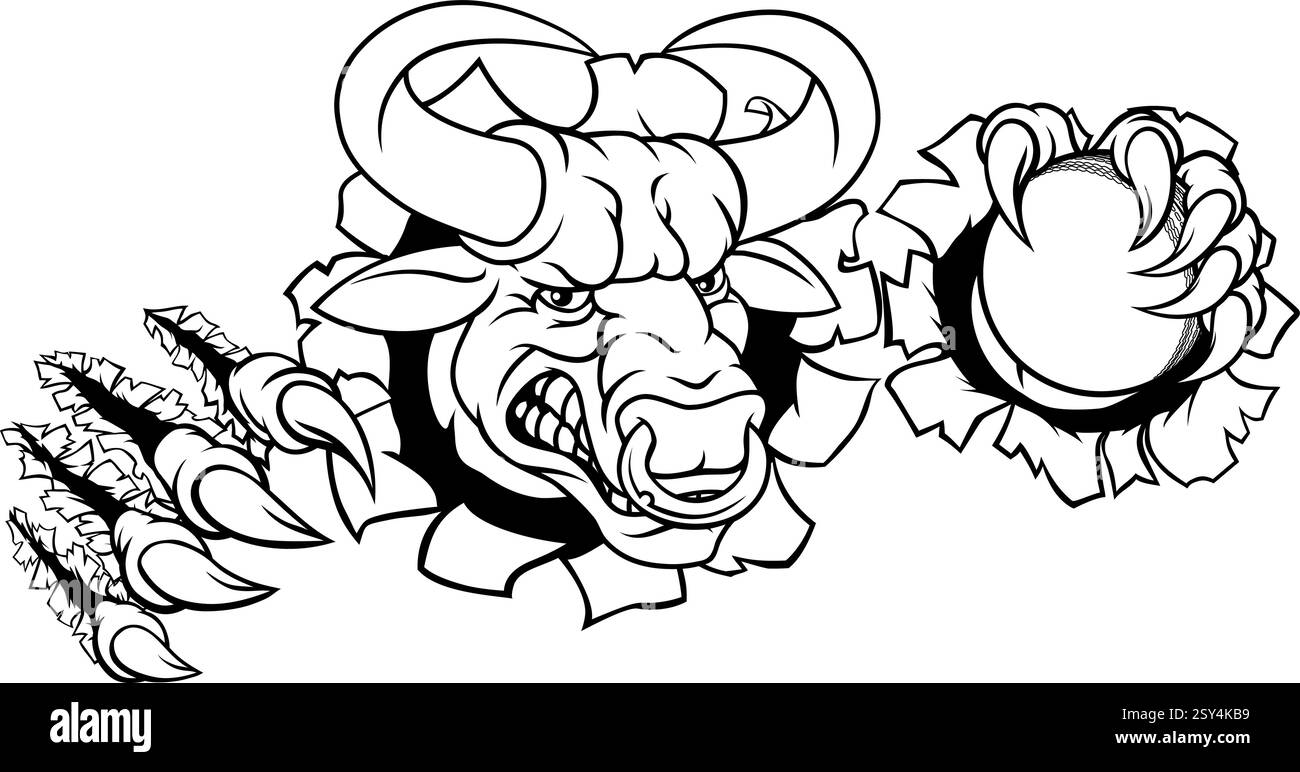 Bull Minotaur Longhorn Cow Cricket Mascot Cartoon Stock Vector Image ...