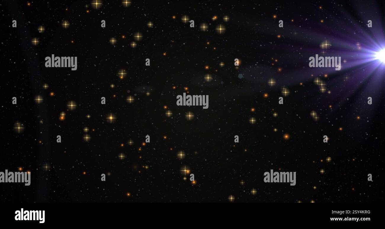 Image of floating stars and light spots on black background Stock Photo ...