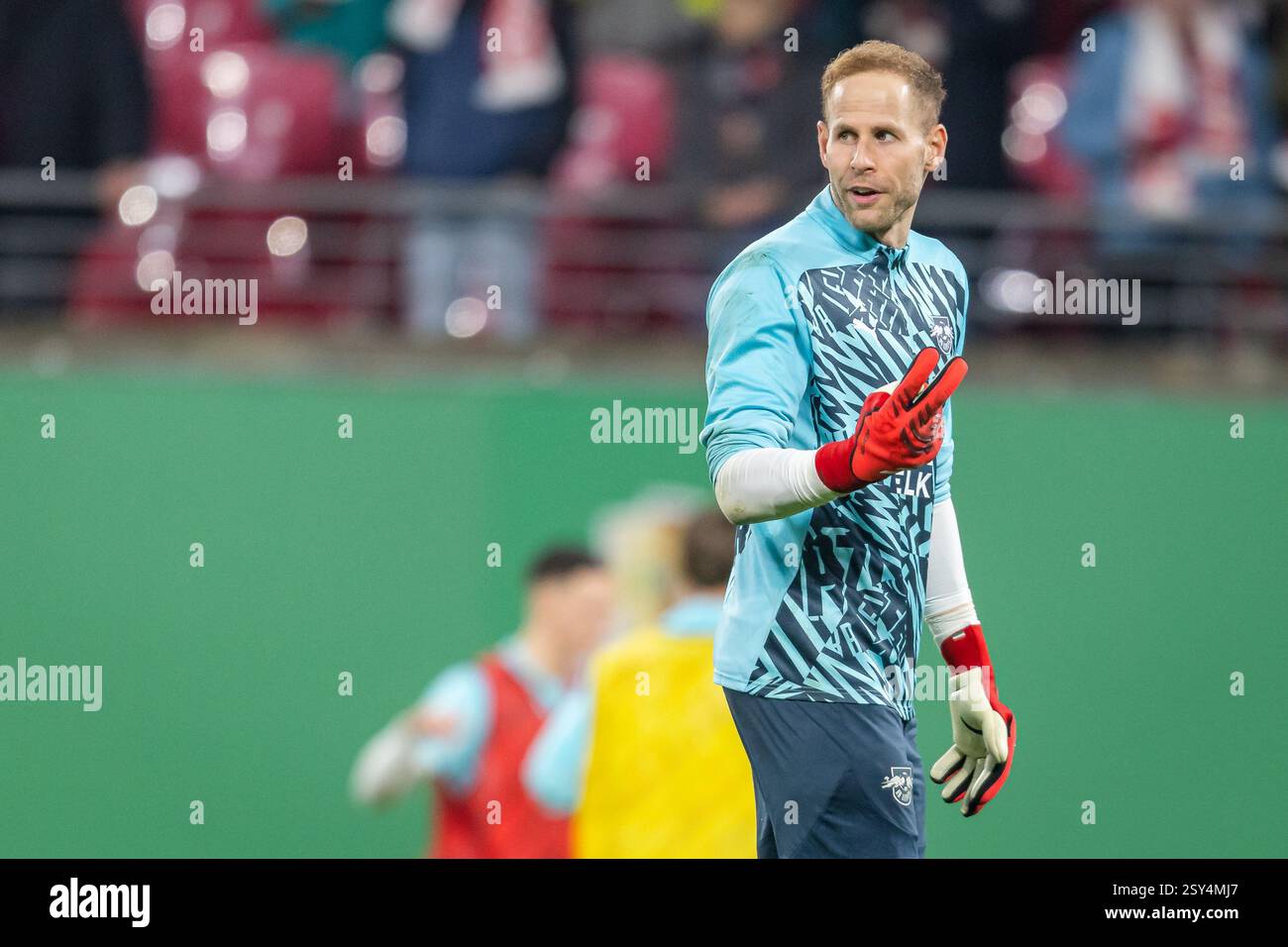 Leipzig, Germany. 26th, February 2025. Goalkeeper Peter Gulacsi of RB ...