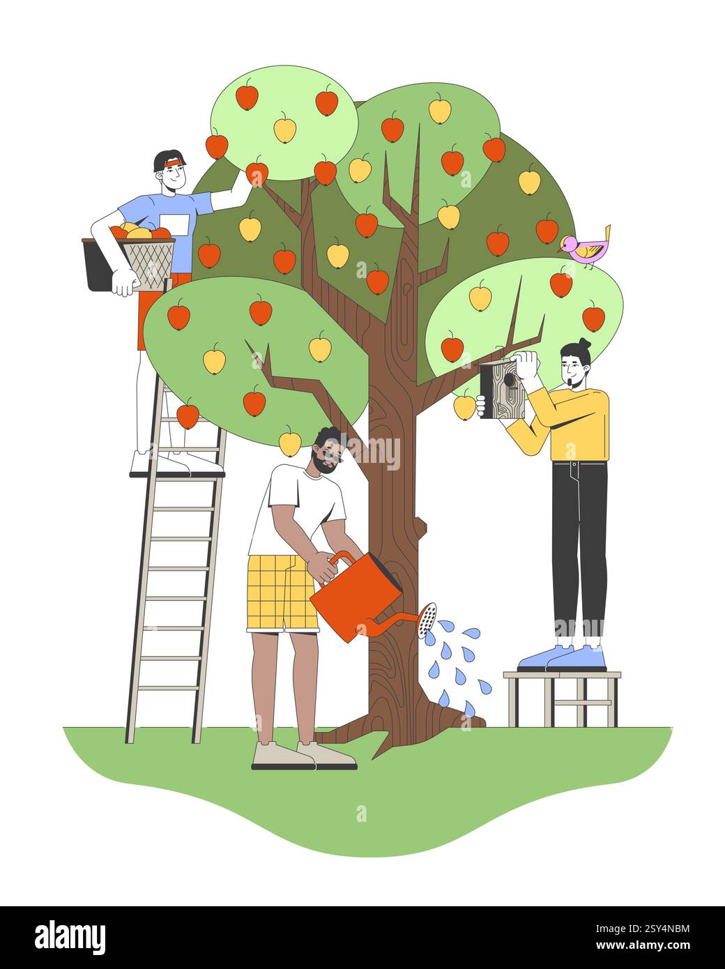 Community apple harvest 2D vector illustration Stock Vector Image & Art ...