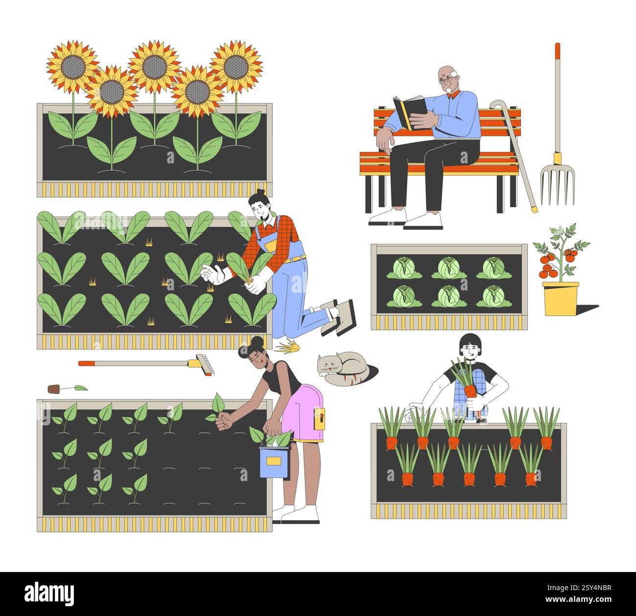 Community Garden Maintenance 2d Vector Illustration Stock Vector Image And Art Alamy