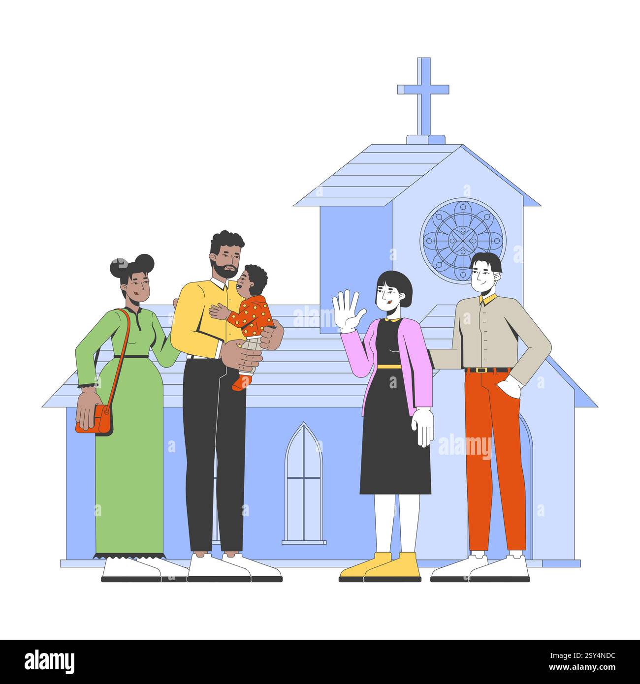 Local church Sunday service 2D vector illustration Stock Vector Image ...