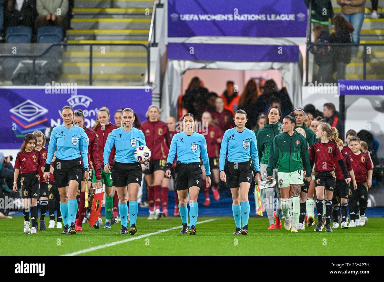Leuven, Belgium. 26th Feb, 2025. assistant referee Georgia Komisopoulou, referee Eleni Antoniou ...