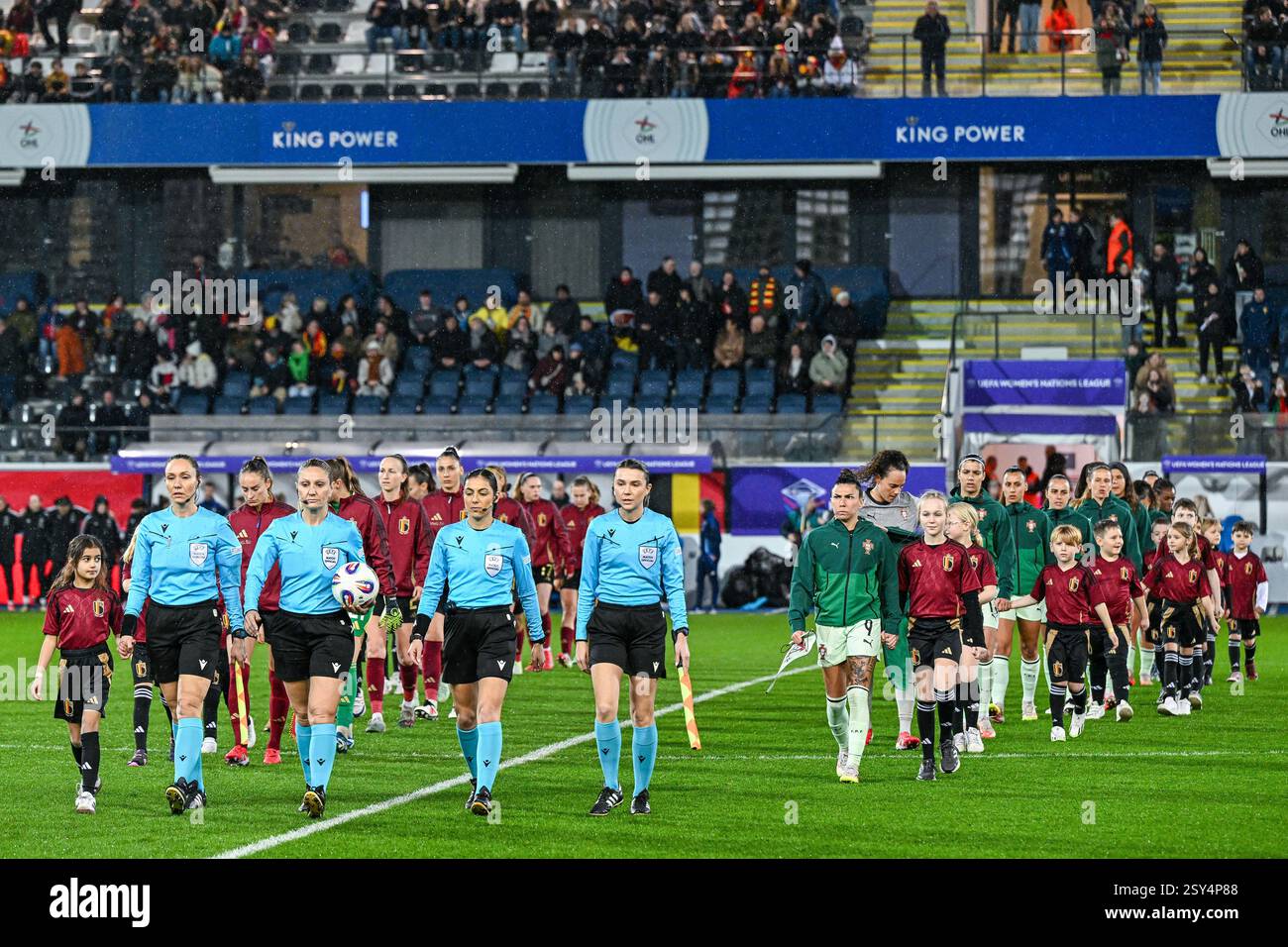 Leuven, Belgium. 26th Feb, 2025. assistant referee Georgia Komisopoulou, referee Eleni Antoniou ...