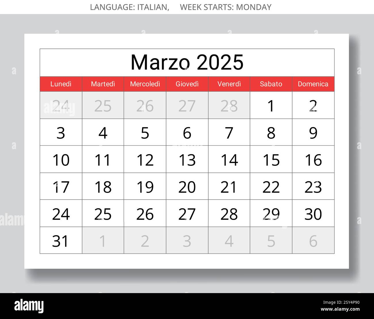 Italian calendar for march 2025 - calendario Marzo. Spring month paper ...