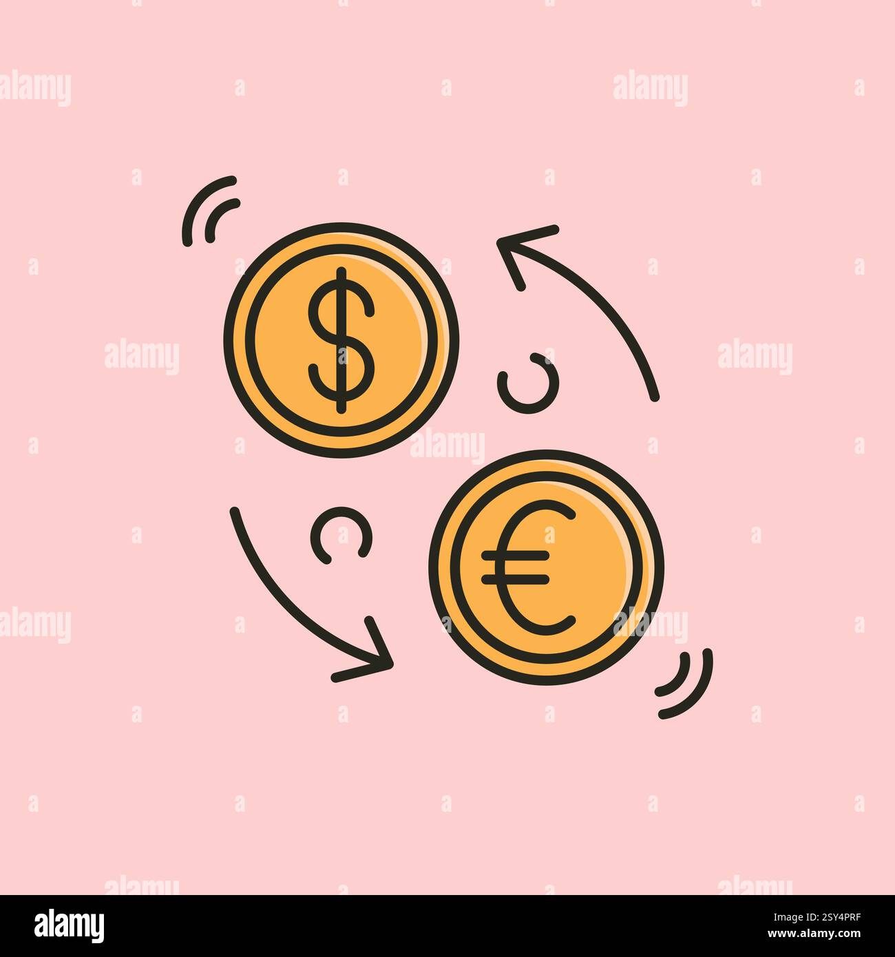 Vector illustration of two coins, dollar and euro , with circular ...
