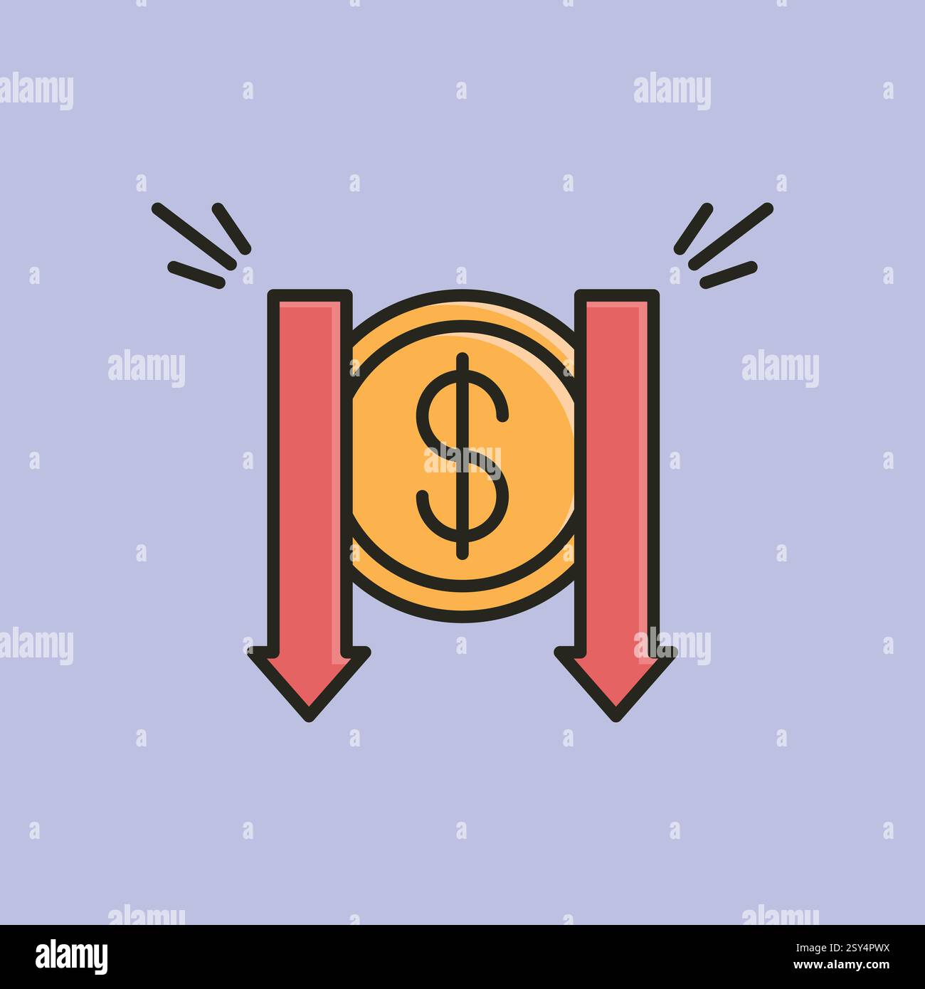 A vector illustration of a gold coin with a dollar sign, flanked by two ...