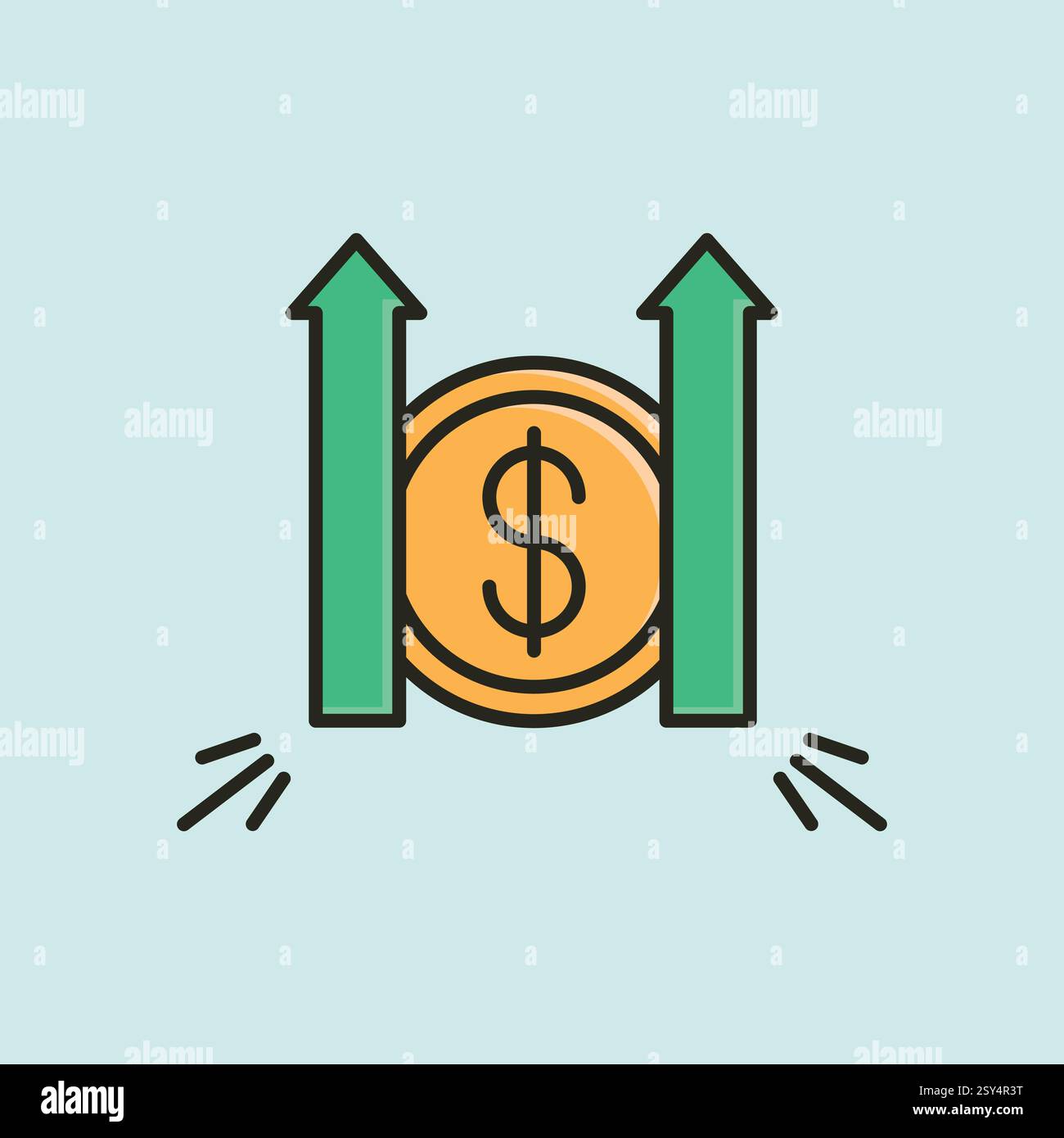 A vector illustration of a gold coin with a dollar sign, flanked by two ...