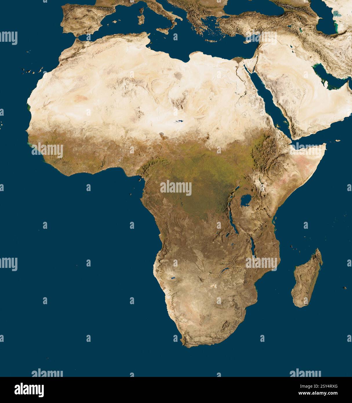 3D illustration of a highly detailed map of Africa. Satellite view ...