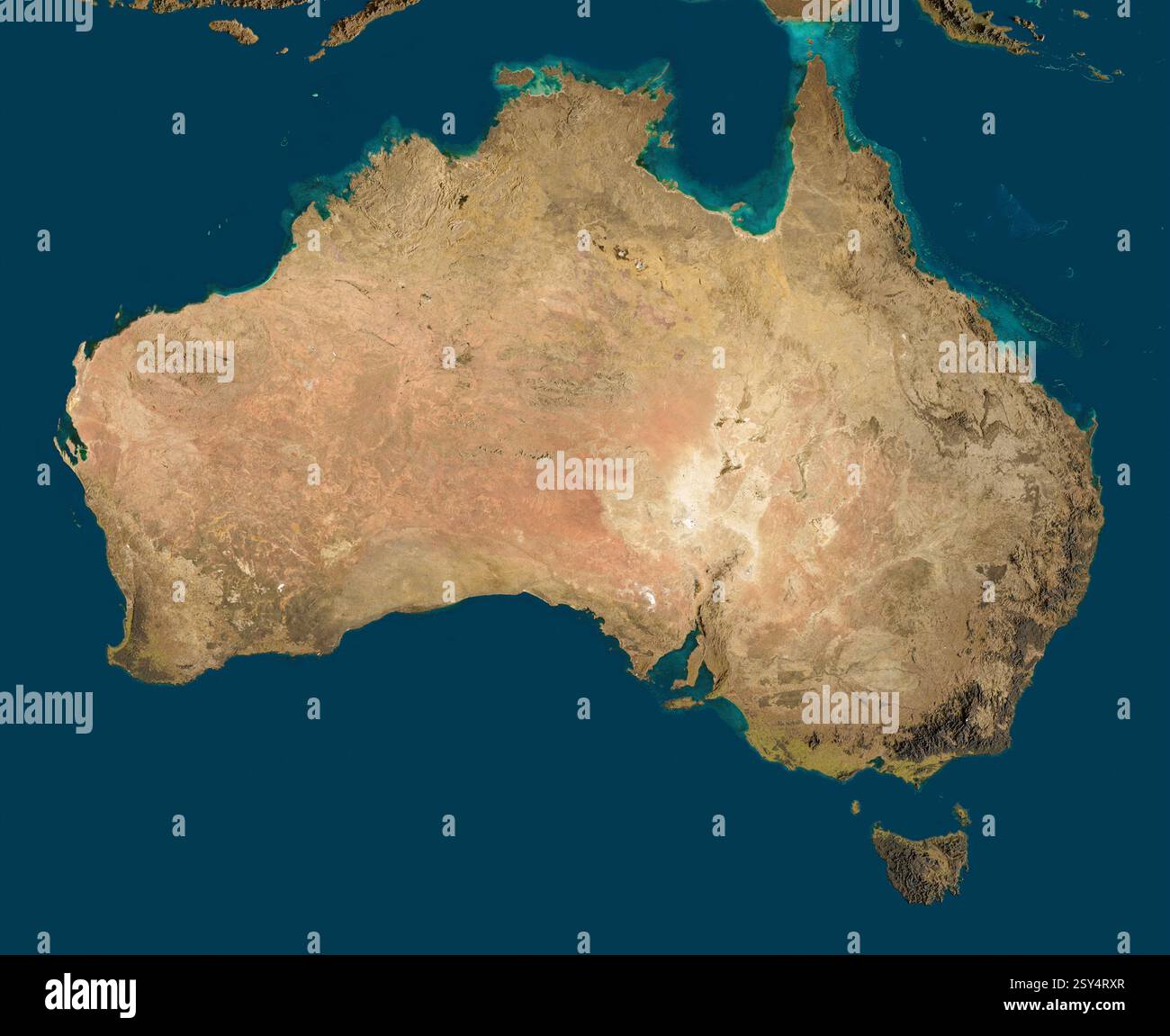 3D illustration of a highly detailed map of Australia. Satellite view ...