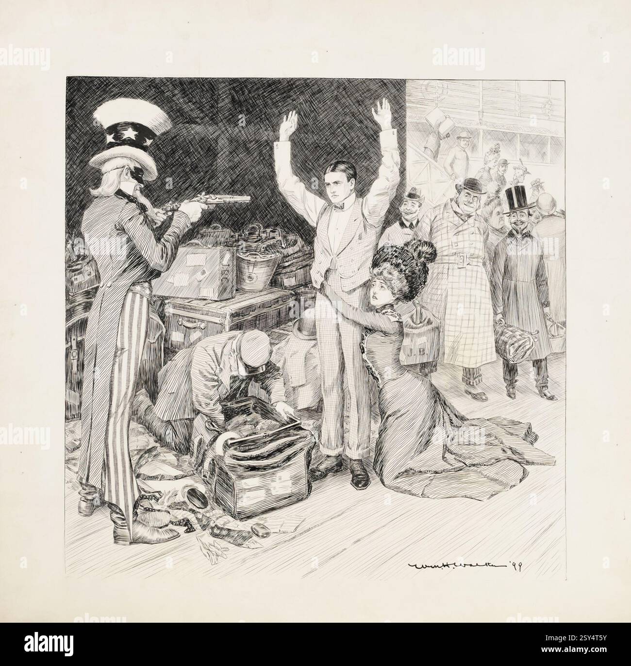 William Henry Walker - Uncle Sam as a Bandit holds up a Young Couple at ...