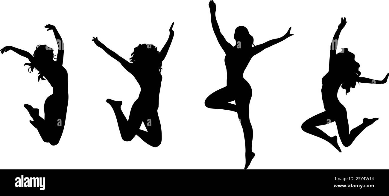 Dance Moves Silhouette Art of Women in Various Ballet Positions Stock ...