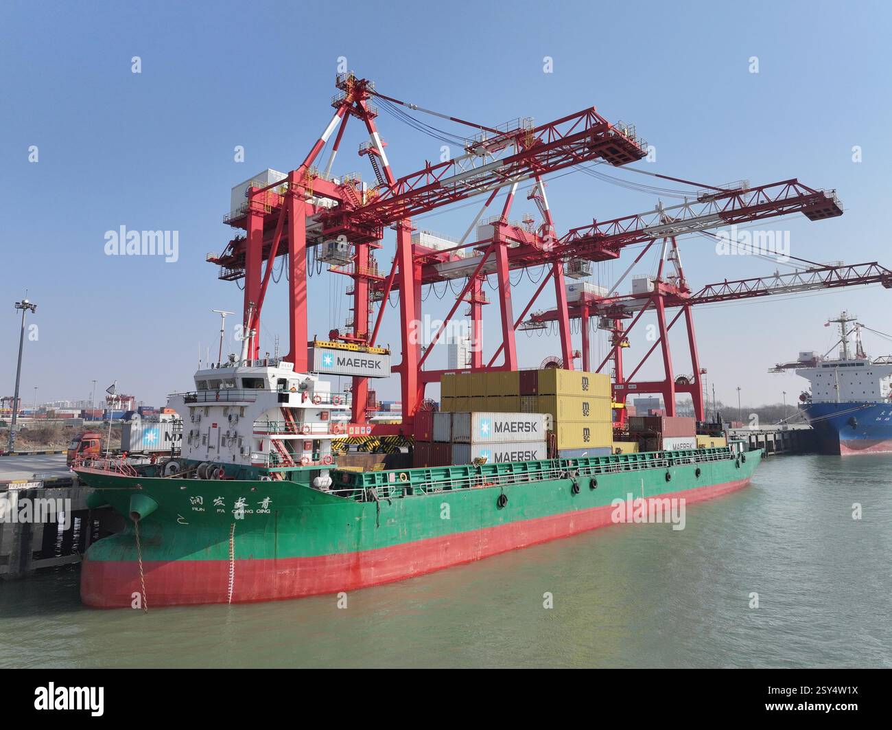 Aerial photo shows the busy container terminal at Yangzhou Port in ...