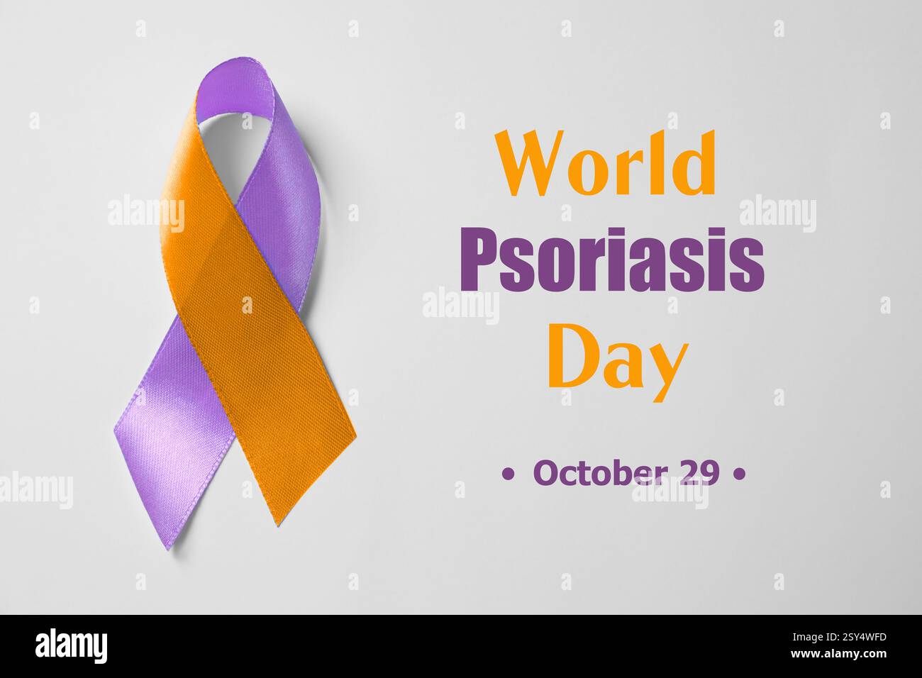 World Psoriasis Day (October, 29). Orange-orchid awareness ribbon on ...