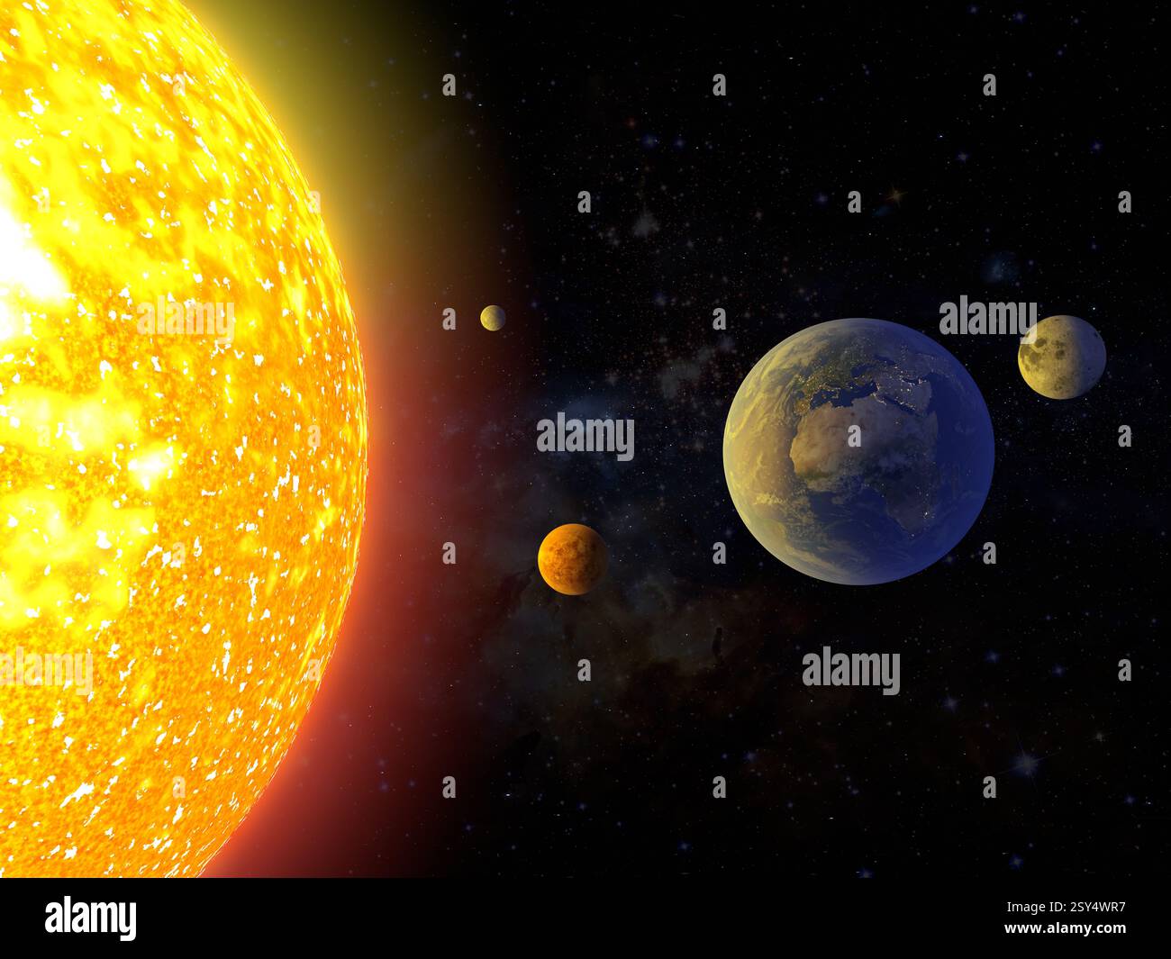 The solar system, the movement of planets around the sun. 3d render ...